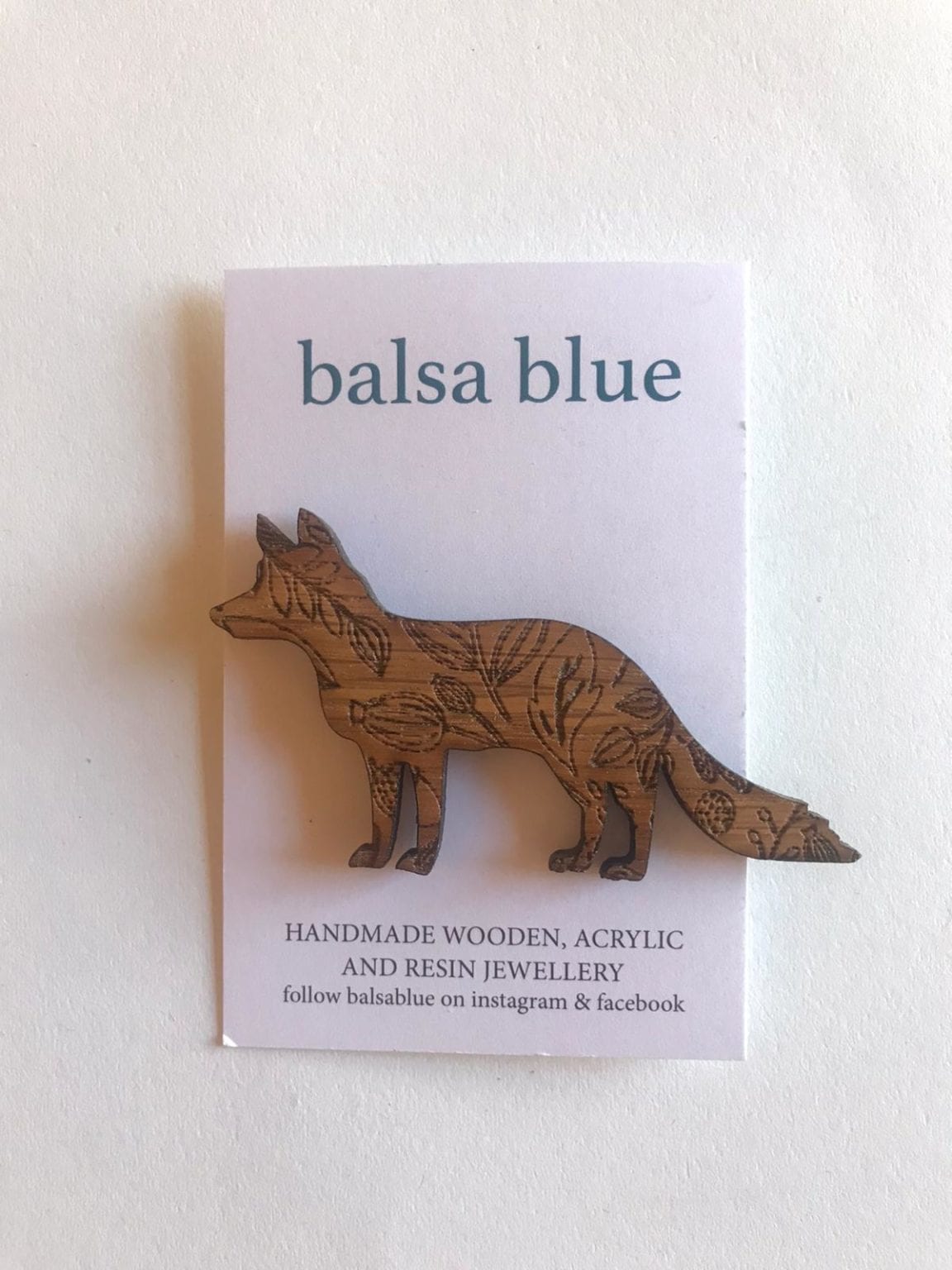 Balsa wood animal brooch – Fox | Cambo Gardens